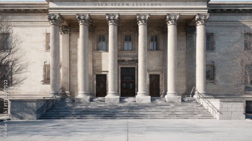 Facade Of A Neoclassical Building With Grand Columns And Steps ...