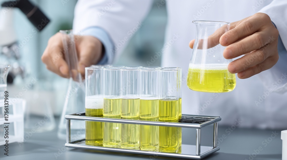 Ilustración de Stock preparing mobile phase solvents using volumetric ...