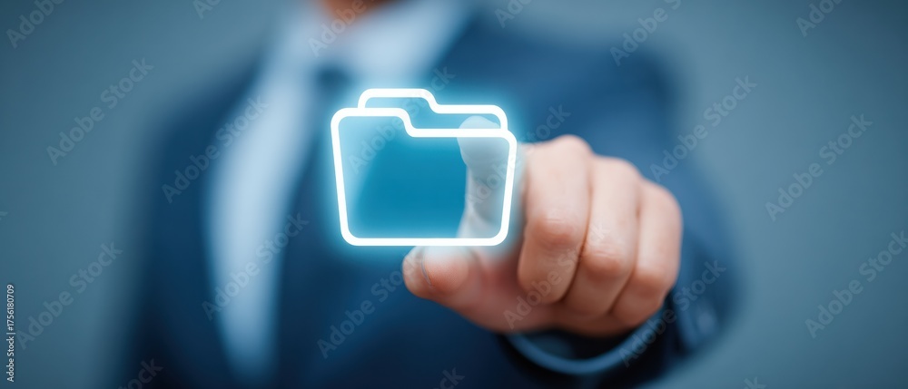 Stock-Illustration „Businessman pointing at virtual folder icon folder ...
