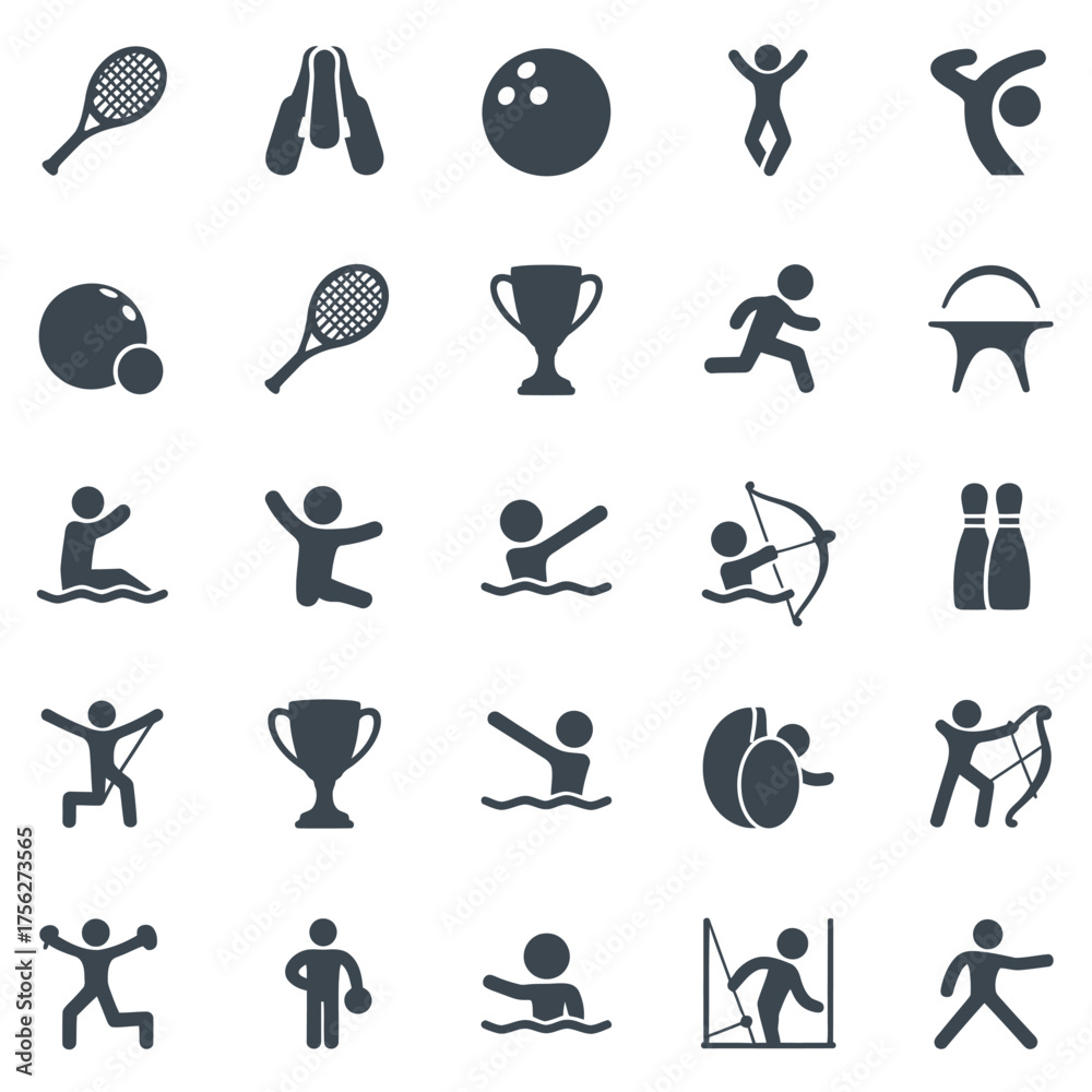 Collection of sports icons and symbols representing various athletic ...