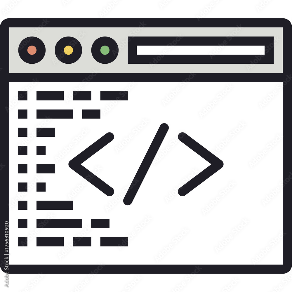 Computer browser window displaying code symbols with lines of text on a ...
