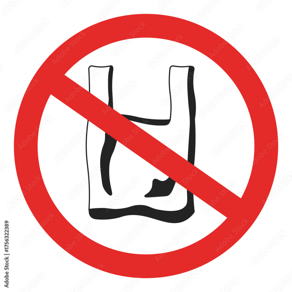 Isolated illustration of a no plastic bag sign. Eco-friendly symbol ...