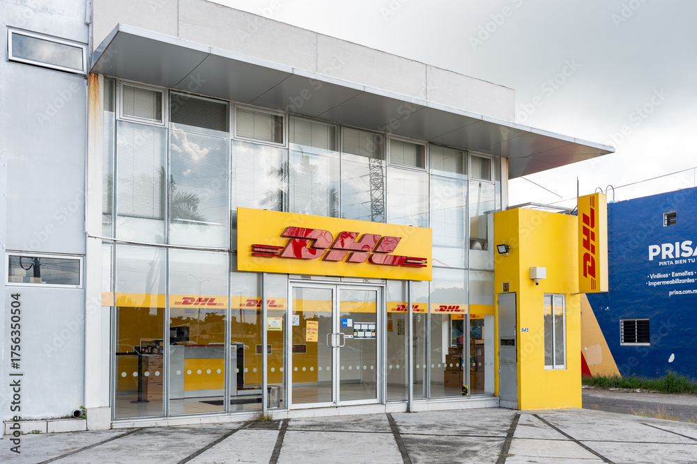 DHL post office facade, in front of the dhl delivery store, Guadalajara ...