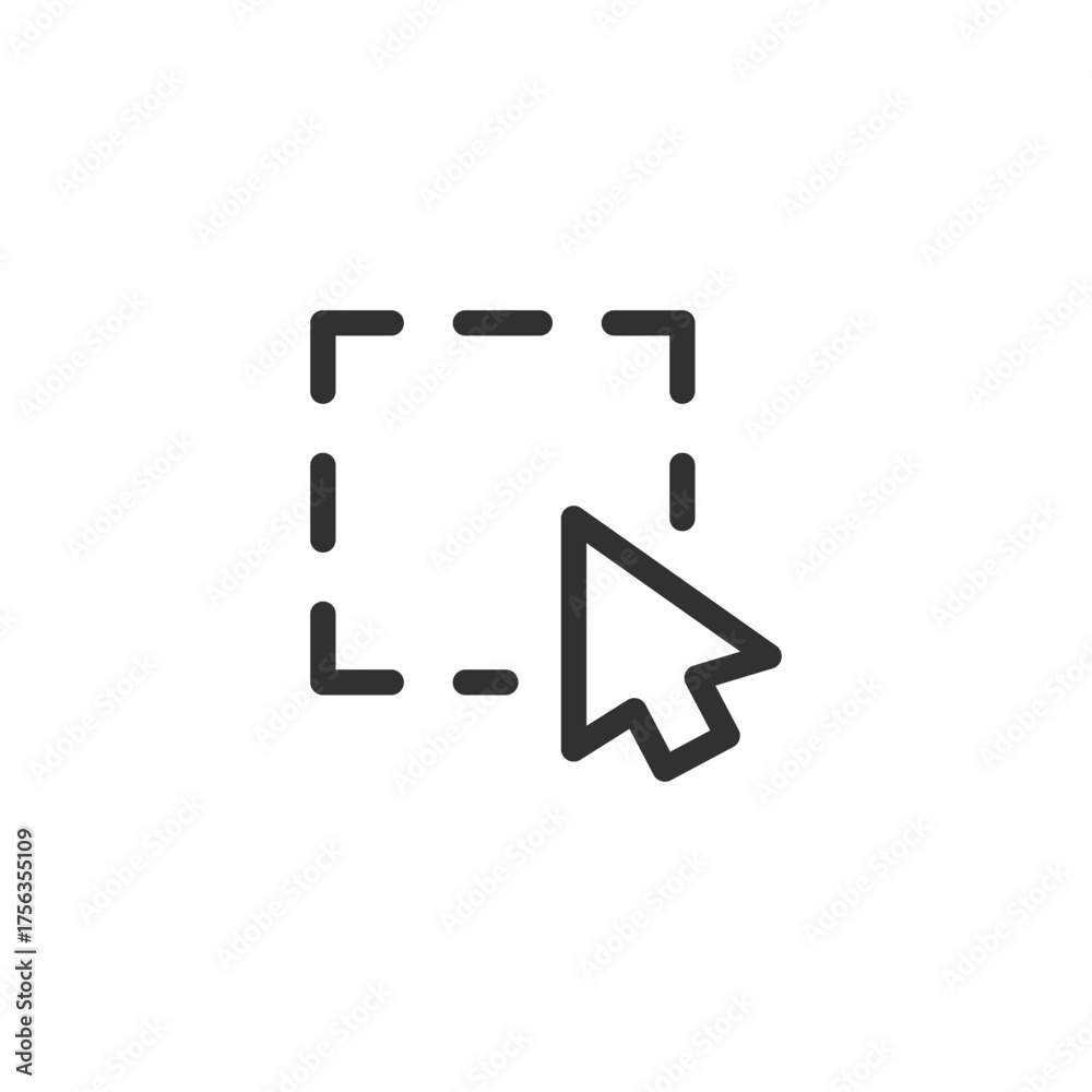 Dashed square with cursor arrow, linear icon. Area select and digital ...
