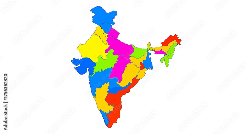 Vibrant political map of India with colorful regions perfect for ...