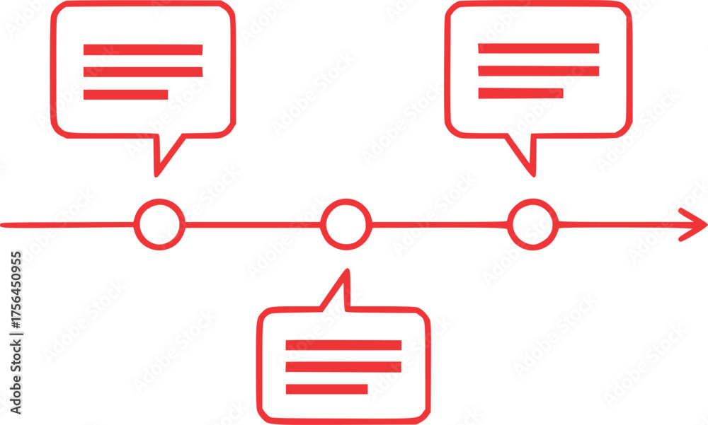Horizontal Timeline Diagram with Three Stages Messaging Bubbles Process ...