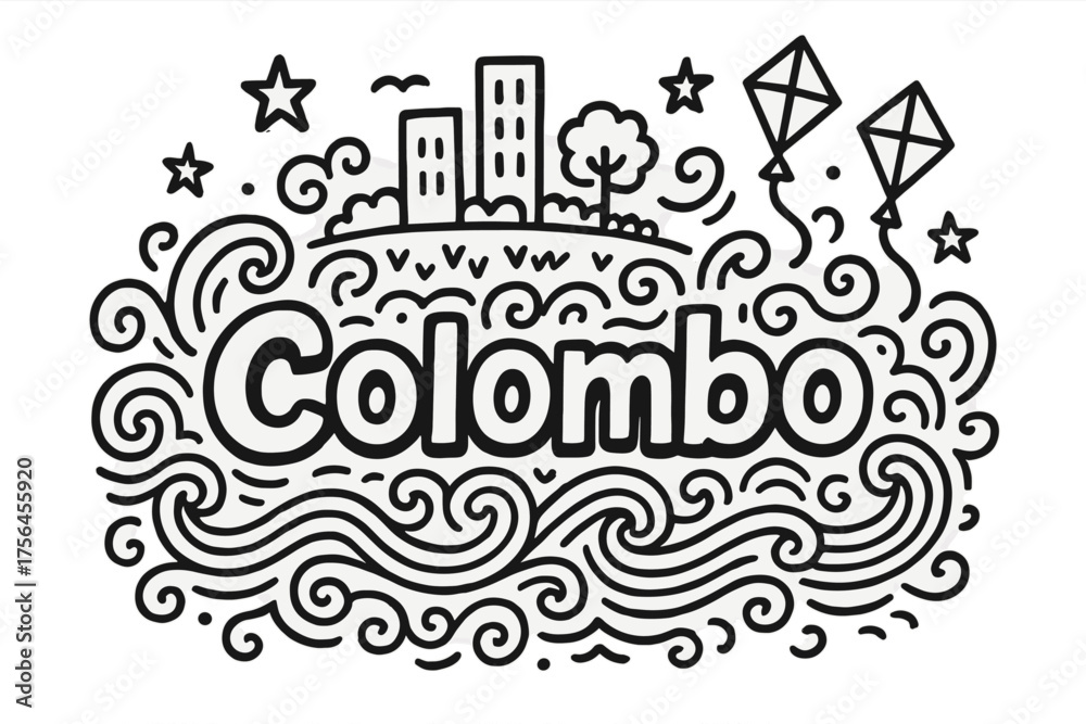 Colombo Skyline Doodle. Doodle colombo galle face green with waves ...