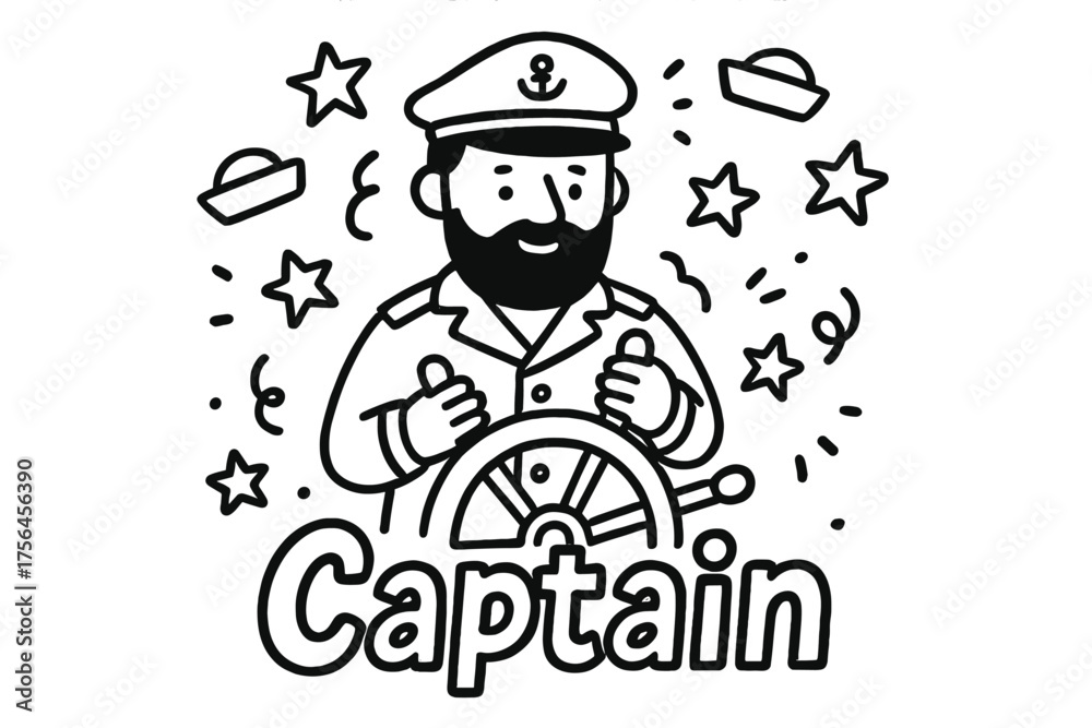 Captain Doodle Art. Doodle captain with stars, hats, and steering wheel ...