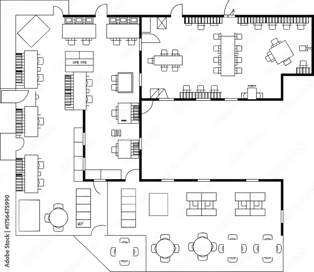 Restaurant layout plan, café floor design, seating arrangement vector ...