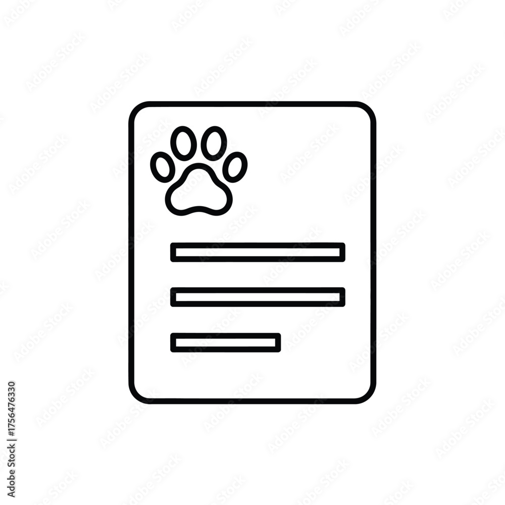 Outline Medical Record Card Animal Pet Care Paw Print Veterinary ...