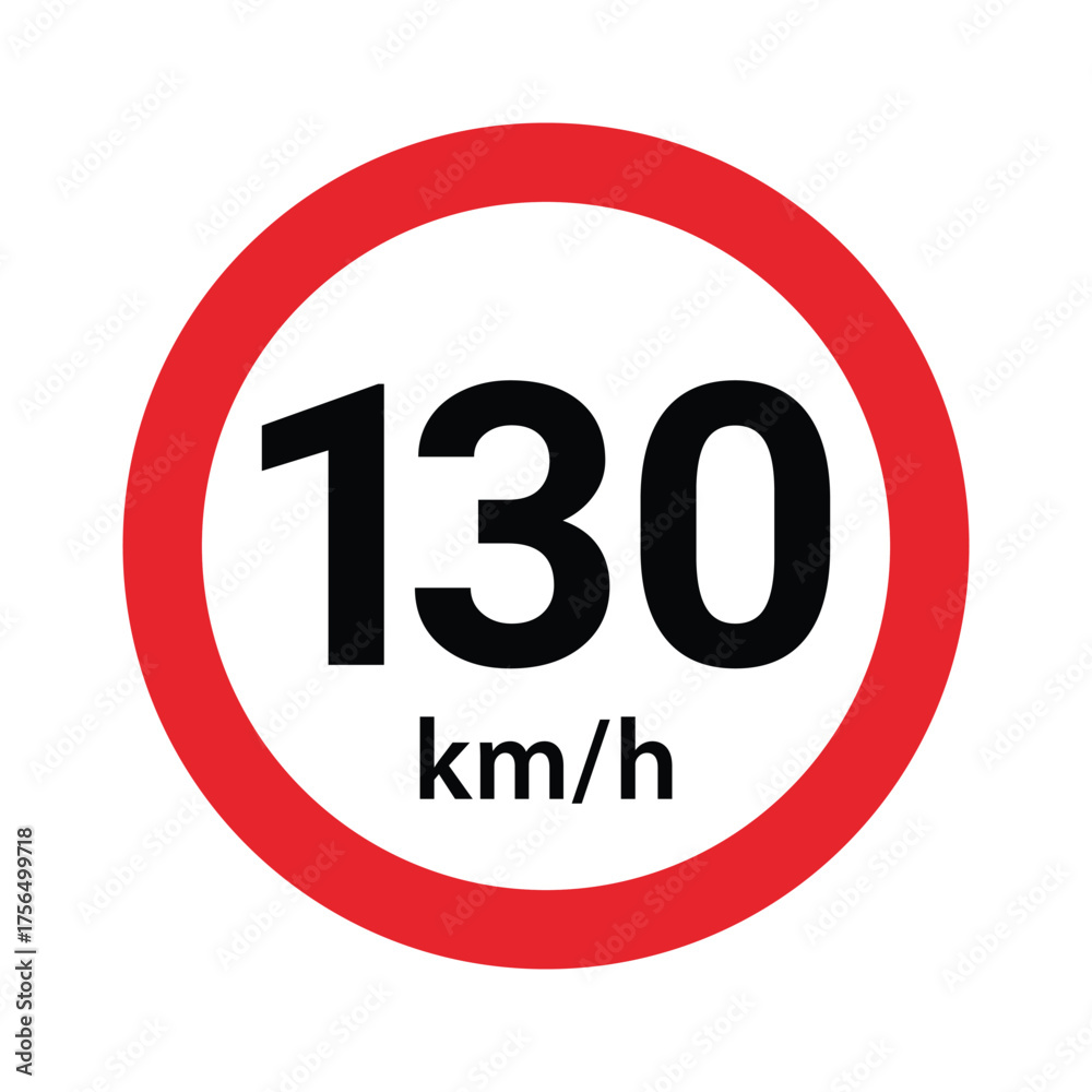 Praca wektorowa bez tantiem: Speed limit sign 130 km h icon. Road signs ...