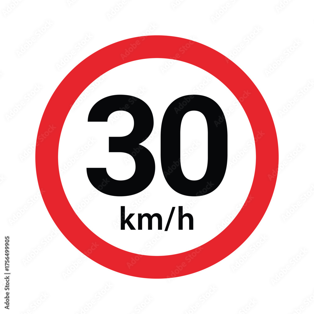 Speed limit sign 30 km h icon. Road signs with speed limit warnings ...