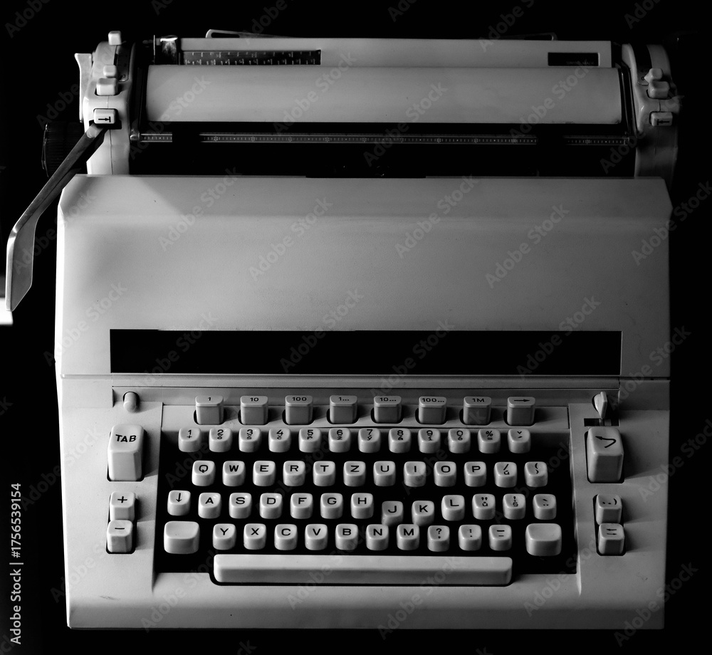 old post-war typewriter with black and white keys Stock Photo | Adobe Stock