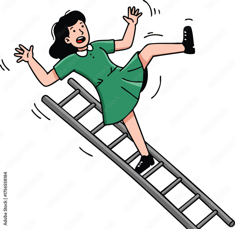 Woman falling off ladder accident illustration showing unexpected slip ...