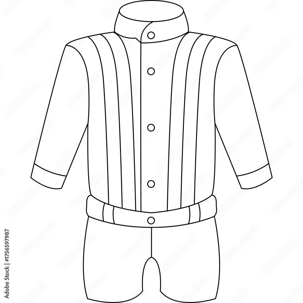 Outline Sketch of a Vintage Style White Romper Outfit with Short Legs ...