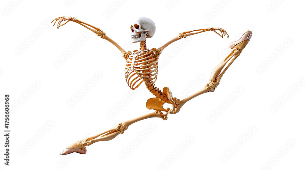 Anatomy of Grace: A skeleton executes a graceful ballet leap, blending ...