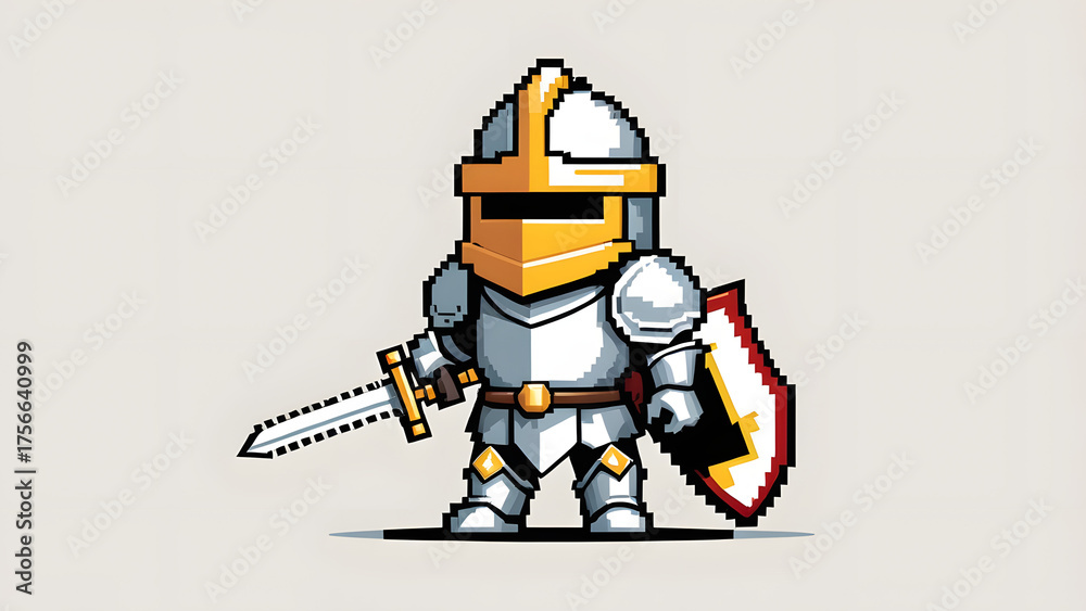Retro Gaming Icon Full-Body Pixel Art Representation of a Knight ...