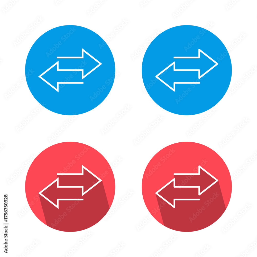 Exchange arrow icon with long shadow. Two way arrows symbol. Data ...