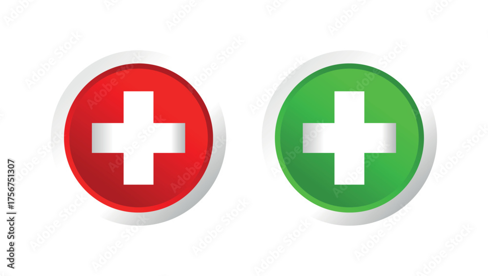 Medical First Aid Plus Sign Icon, Red and Green Circular Emergency ...