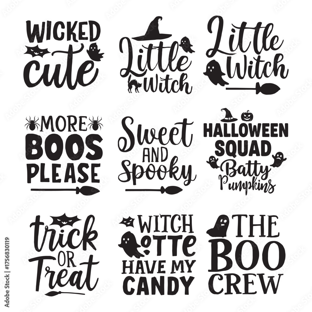 Collection of nine halloween themed phrases and sayings with spooky ...