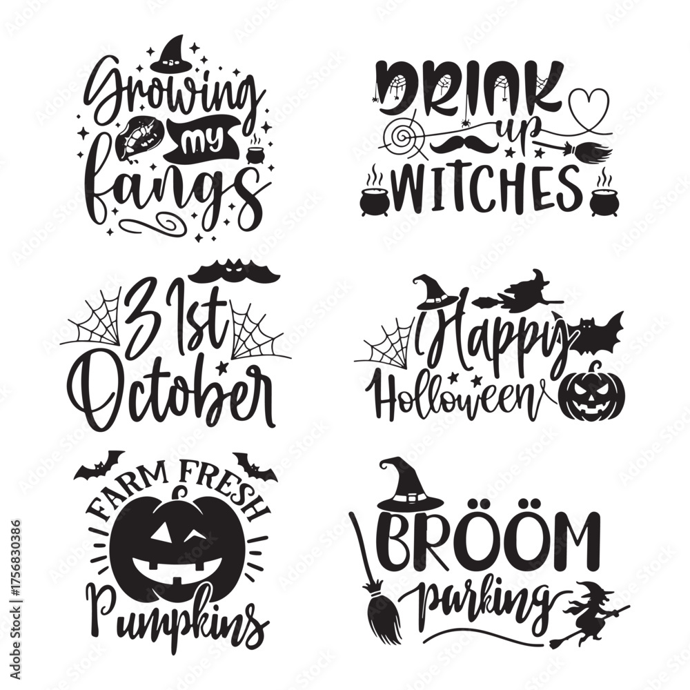 Collection of spooky halloween themed hand drawn lettering designs and ...