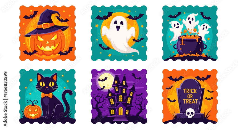 Vector de Stock This spooky Halloween illustration set captures the ...