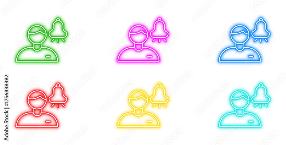 Neon user account notification icon vector set. Bright glowing creative ...