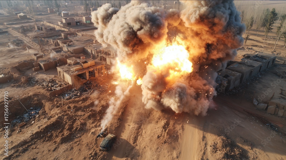 Aerial drone footage of an explosion at oil terminal after FPV drone ...