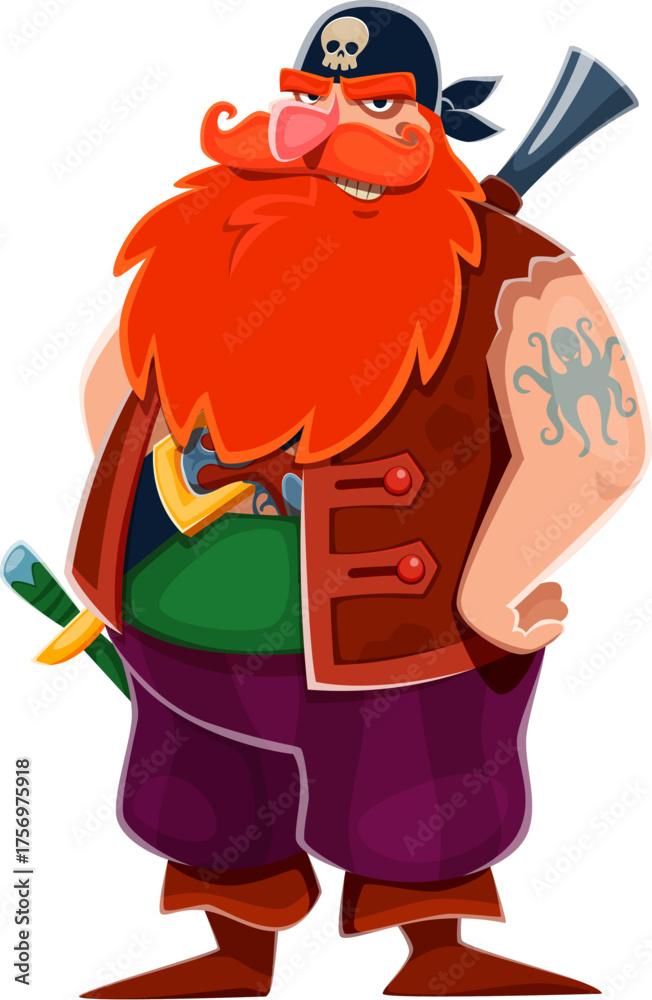 Corsair pirate redhead sailor cartoon character. Strong and muscular ...