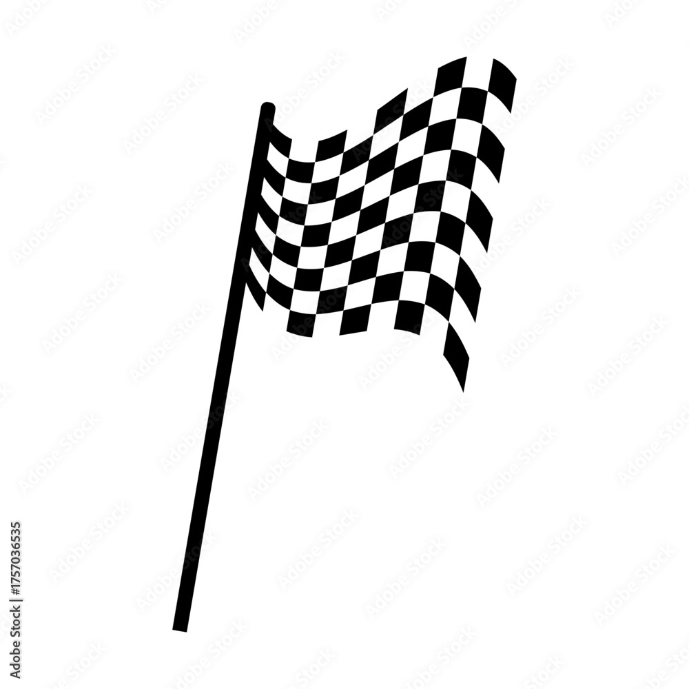 Illustration of a black and white checkered flag waving on a pole ...