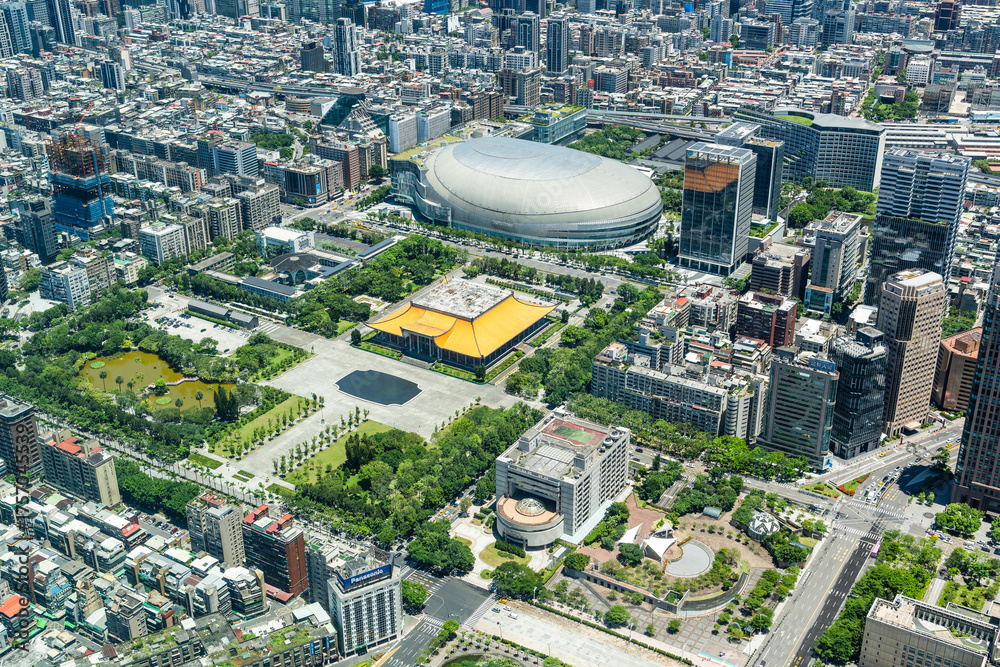 Taipei, Taiwan-July 1, 2025: Bird-eye view of Taipei Dome, Sun Yat-sen ...