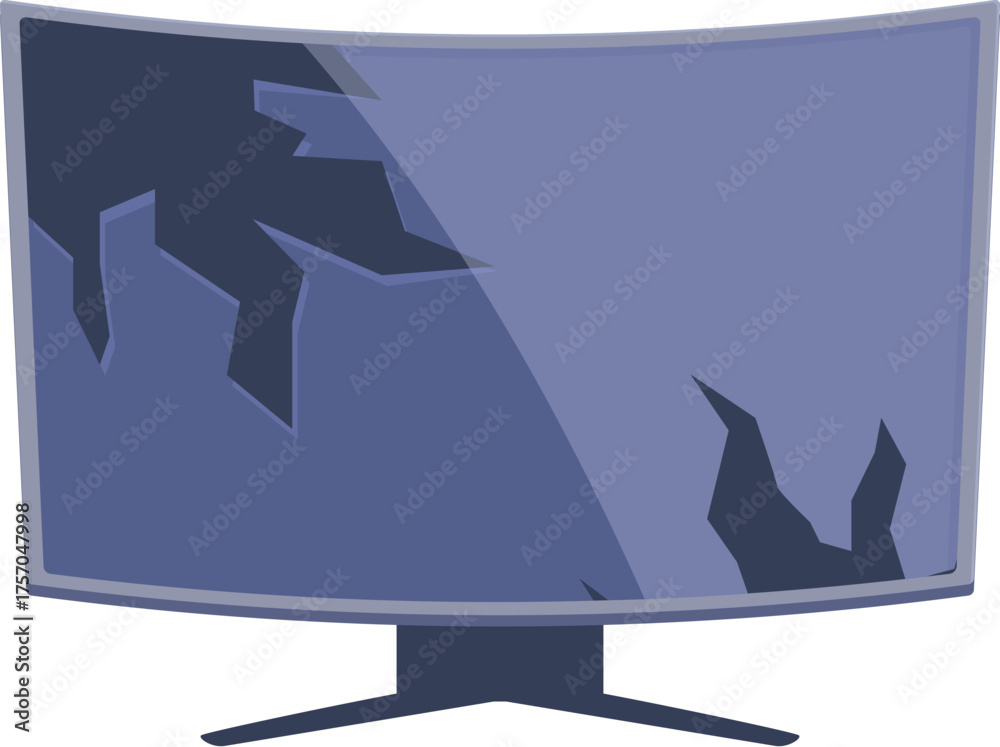 Curved monitor with visible cracks on the screen, illustrating a broken ...