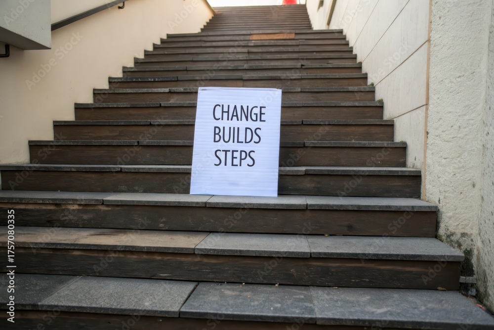 Motivational sign with Change Builds Steps on an ascending staircase ...