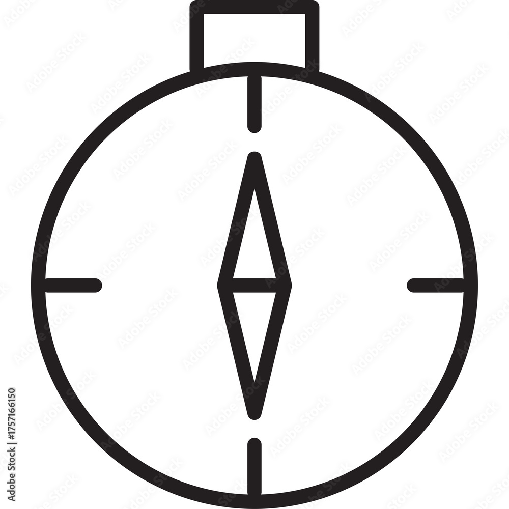 Simple black line art compass icon on a transparent background showing ...