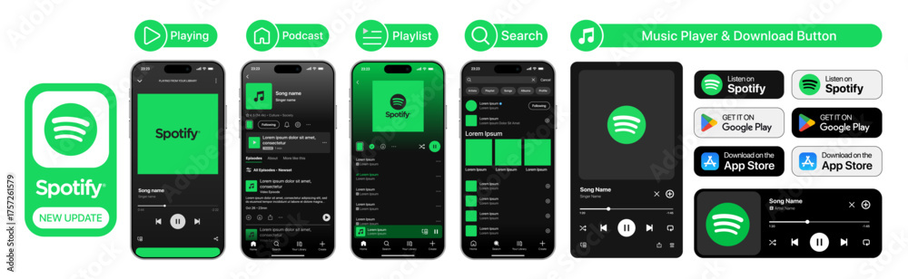Spotify advanced music player mockup with playlist browsing, lyrics ...