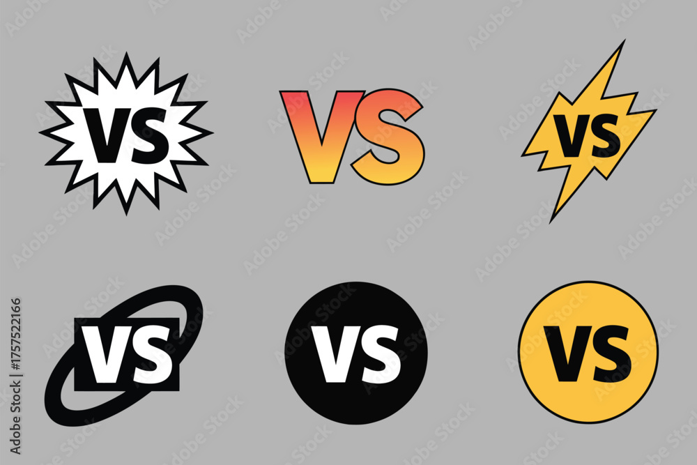 Set of 6 versus battle match logos with vs text, including starburst ...