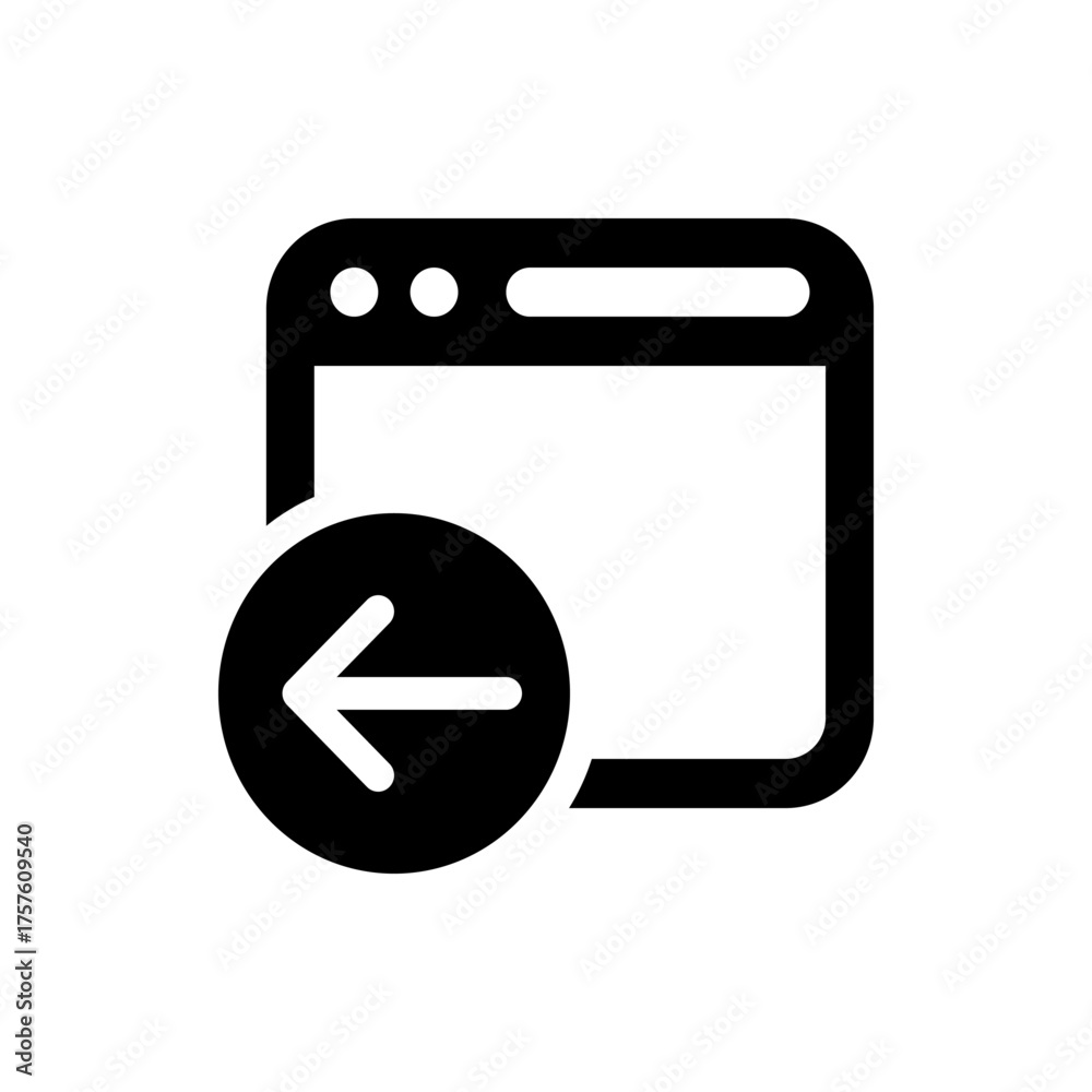 Black and white icon depicting a browser window with an arrow pointing ...