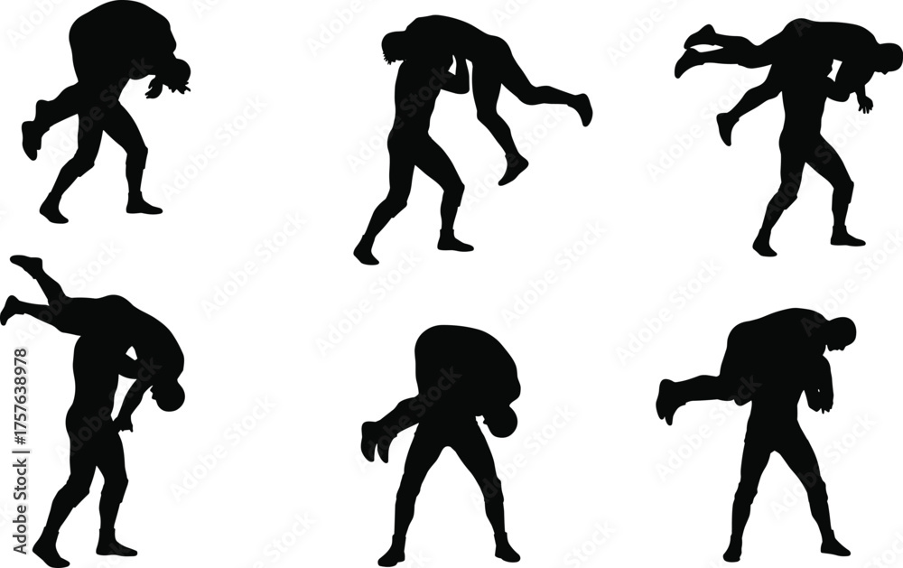 Wrestling silhouette collection, wrestler executing a fireman's carry ...