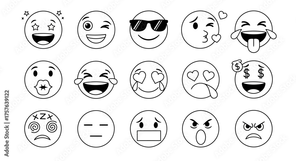 Image vectorielle Stock Versatile collection of outline emoji icons ...