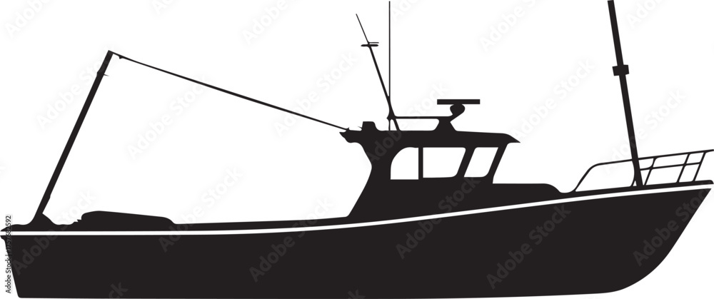 sleek fishing boat silhouette vector with cabin windows outriggers and ...