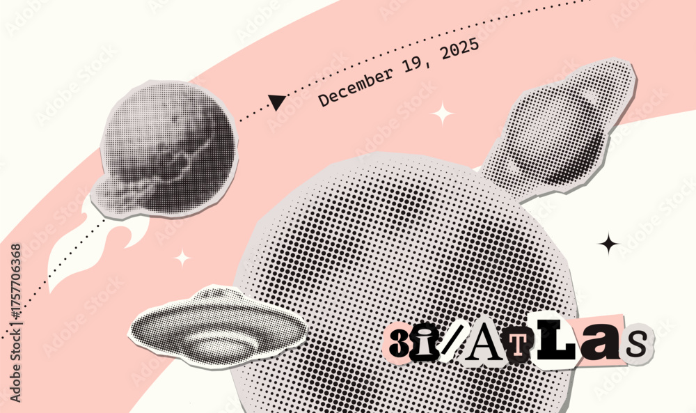 Vintage halftone textured 3i-atlas banner with a retro round grain ...