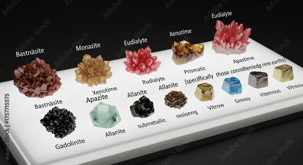 Stock-Foto „Rare earth metals and ore, scandium elements and rare earth ...