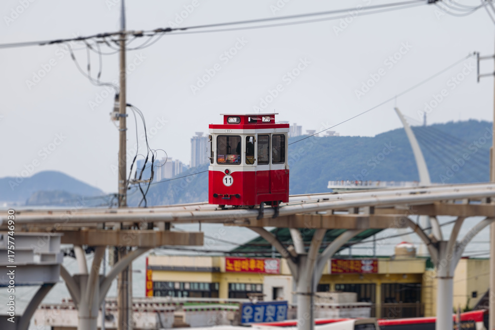 Haeundae Blue Line Park, Busan, ride on multicoloured sky capsule train ...