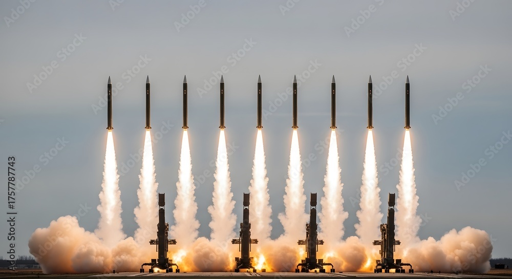 A powerful display of military might with a simultaneous launch of ten ...