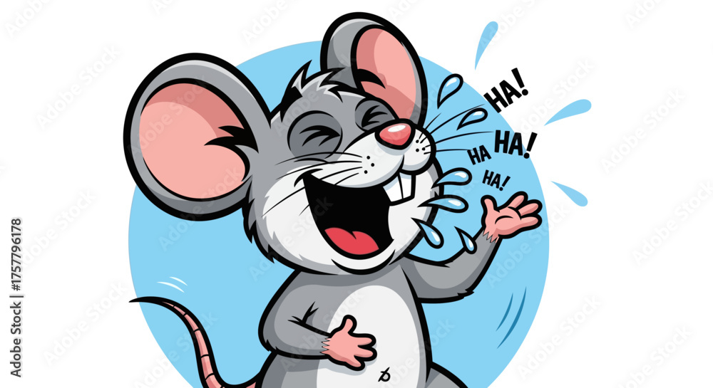 Cartoon mouse laughing hysterically with tears and open mouth comical ...