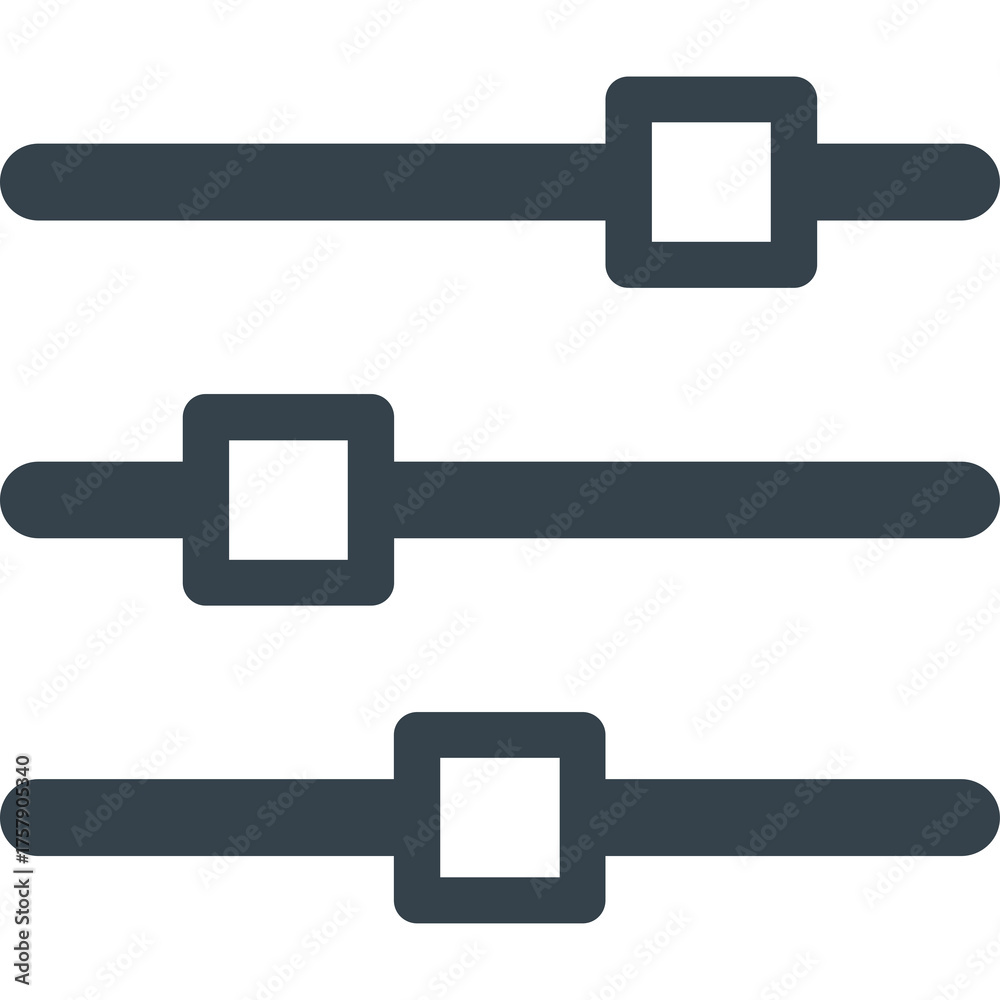 Three horizontal sliders with square adjusters in dark blue on a ...