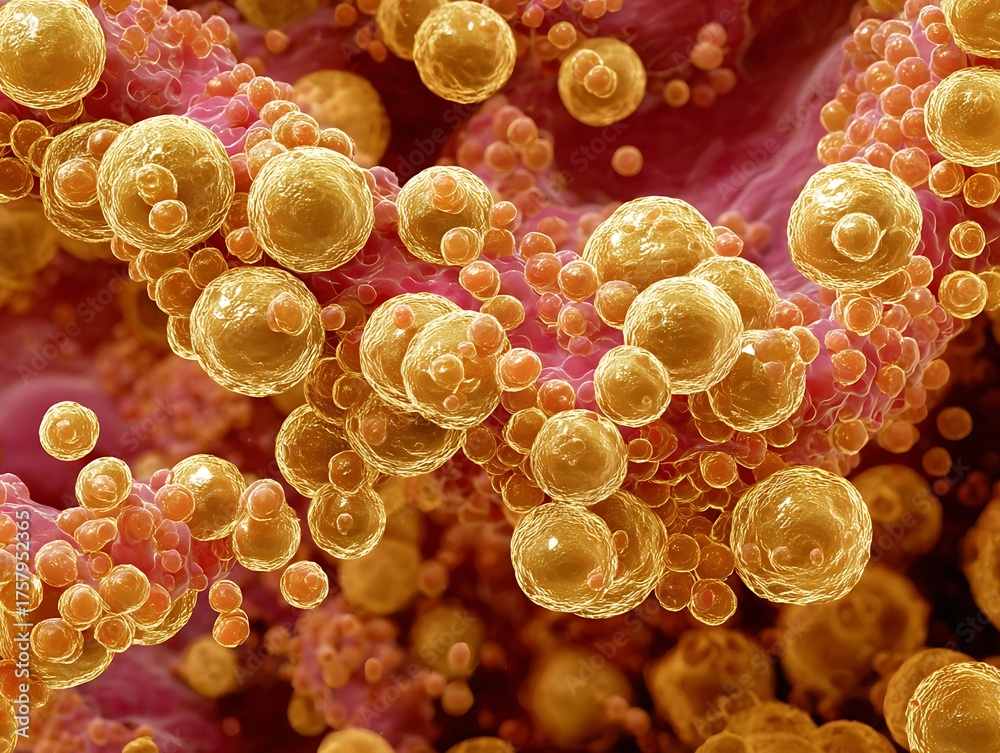 Staphylococcus aureus bacteria clusters on pork, showing a spherical ...