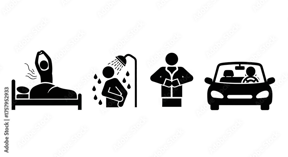 Foto de Stock Daily routine waking up process morning activity ...
