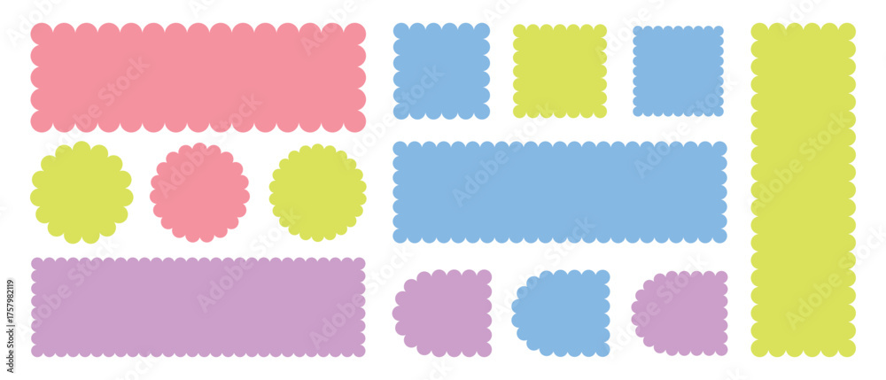 Geometric shapes with scallop and zigzag edges set. Zig zag edge circle ...