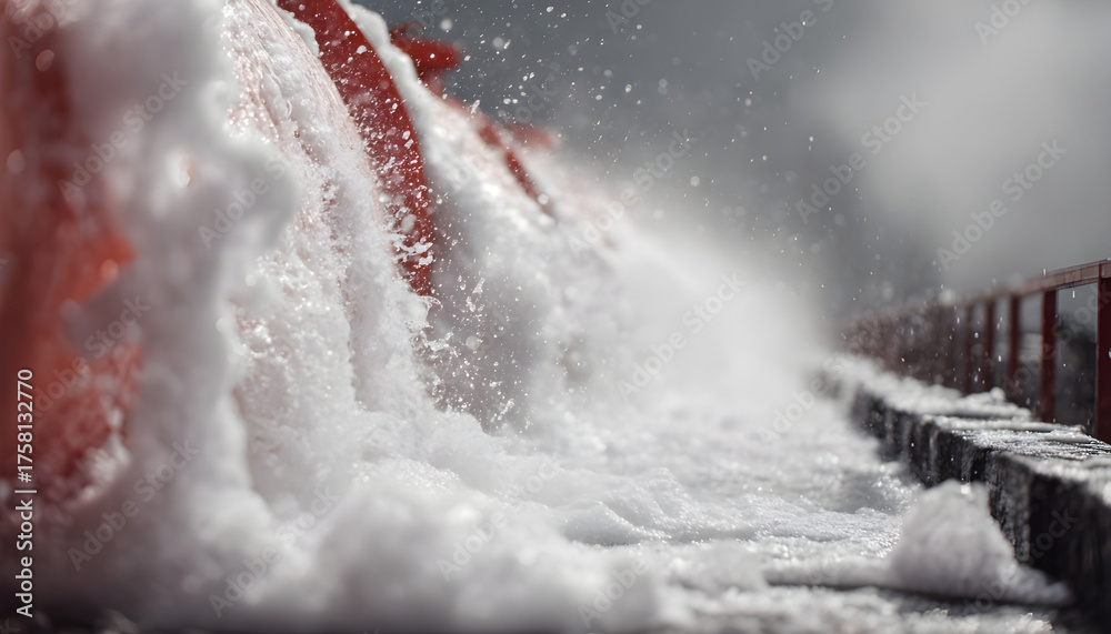 Medium shot of foambased fire suppression system activating over a ...